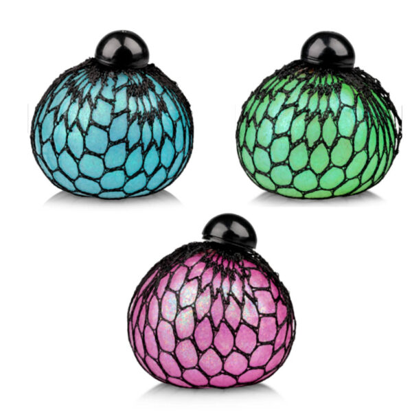 Squishy Mesh Ball - Encapsulated in black netting for squeezing.